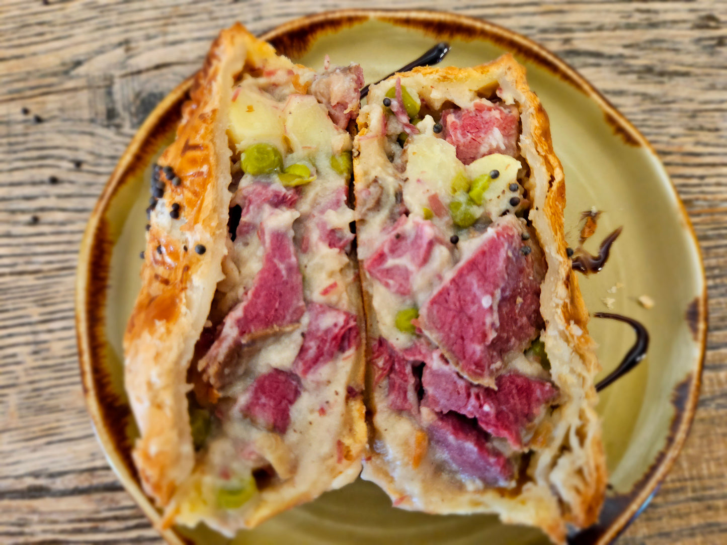 Corned Beef w/- a sweet mustard sauce, mash spud and peas – The ...